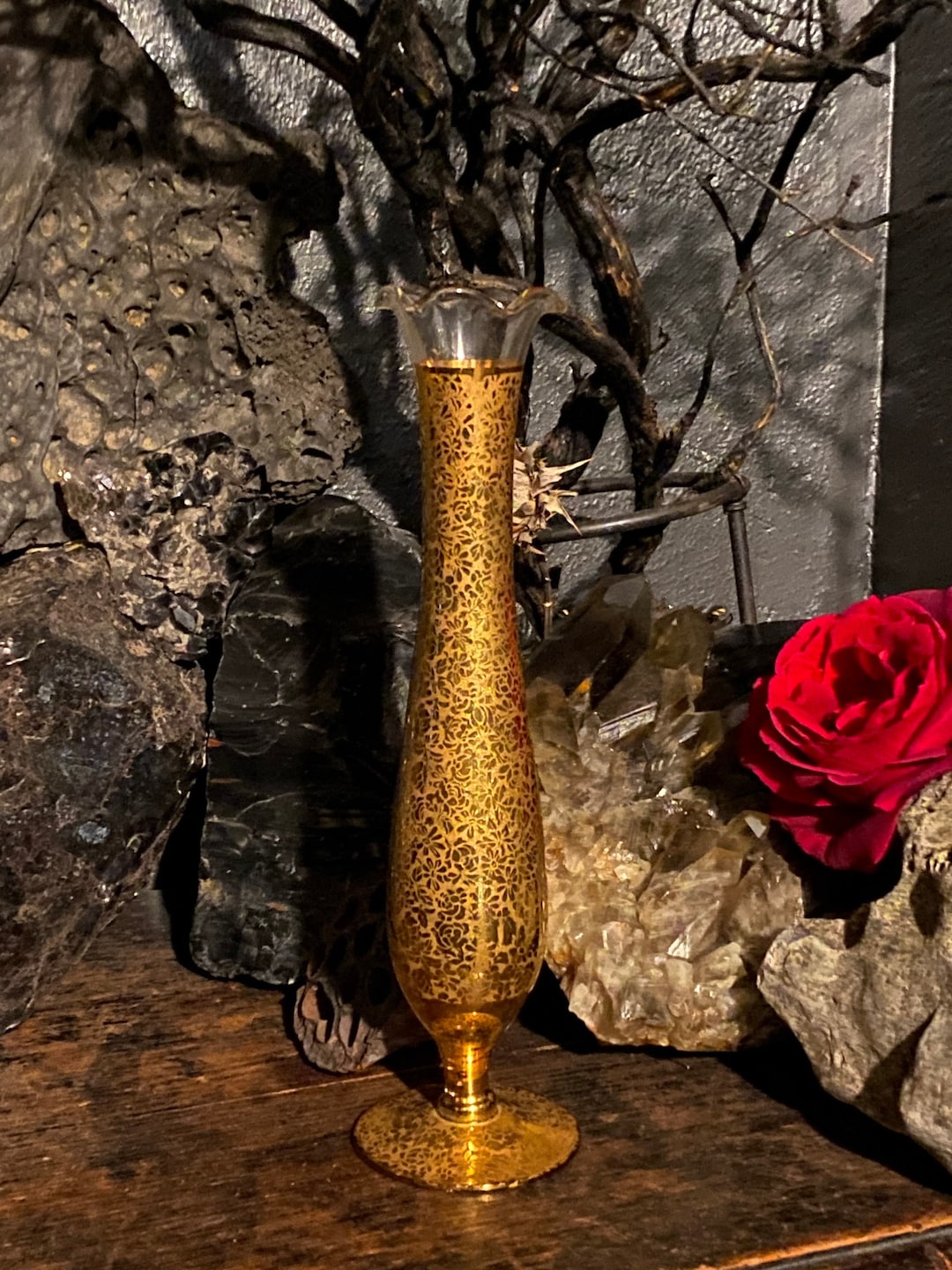 Antique VASE Fancy Fluted Glass Bud Vase With 24 KT Gold Overlay - Etsy