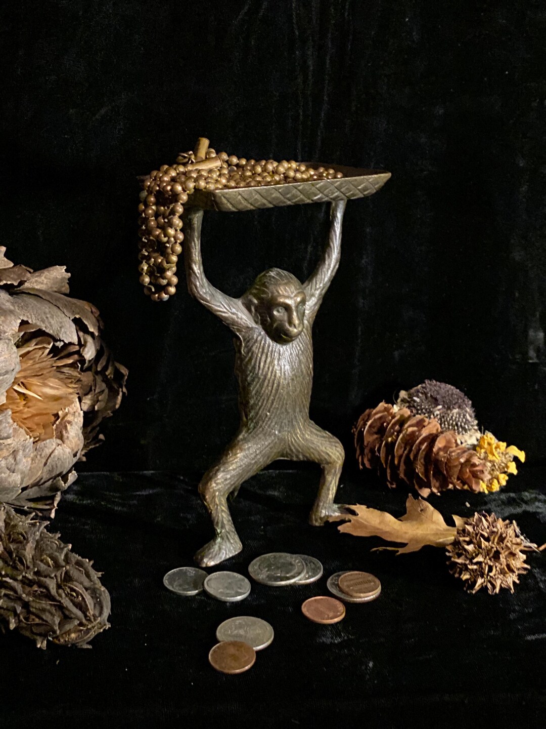 Vintage Bronze Monkey Business Card Holder * Monkey Butler * Monkey ...