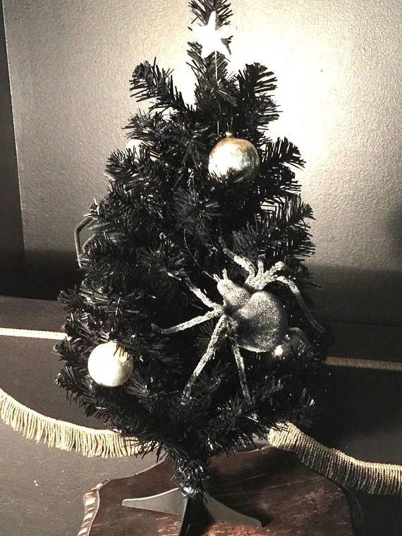Gothic Black Christmas Tree with Vintage Glass Ornaments and Spiders Etsy