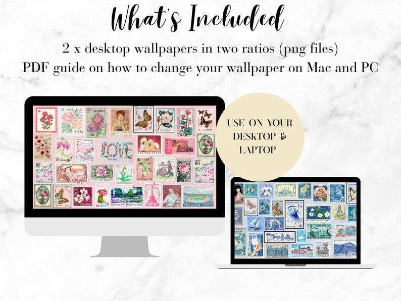 Vintage Stamps Collage Desktop Wallpaper Set – Background Decor Mac ...