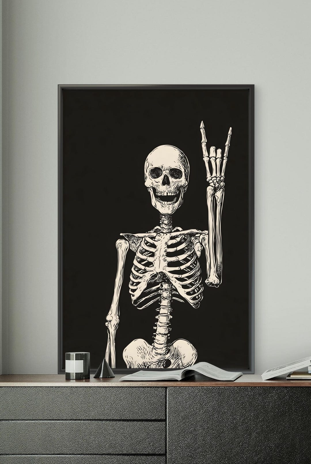 Rock On Skeleton Print | Vintage Halloween Art (Digital Download ...