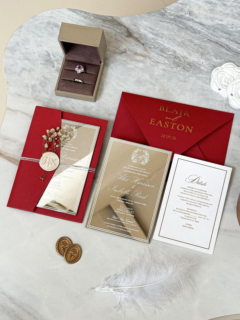 Luxury Acrylic Wedding Invitations Suite, Silver Mirror Wedding Invites ...