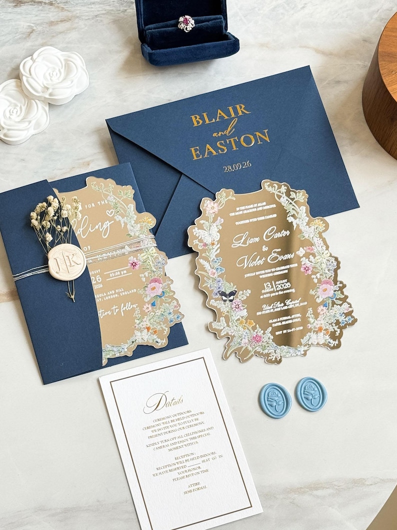 Elegant Acrylic Wedding Invitations, Mirror Silver Wedding Invites With ...