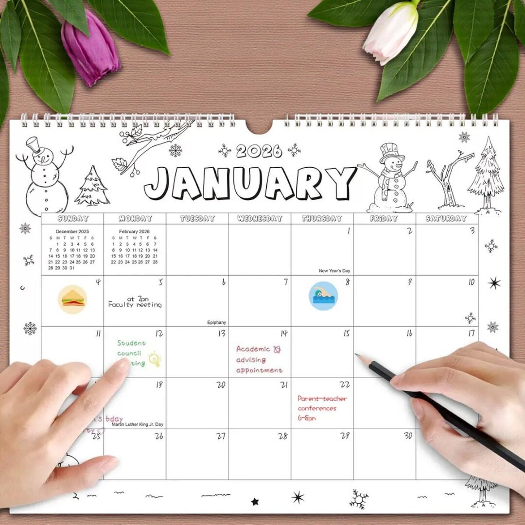 2026 Colorable Desk Calendar | DIY Monthly Planner | Printable Black ...