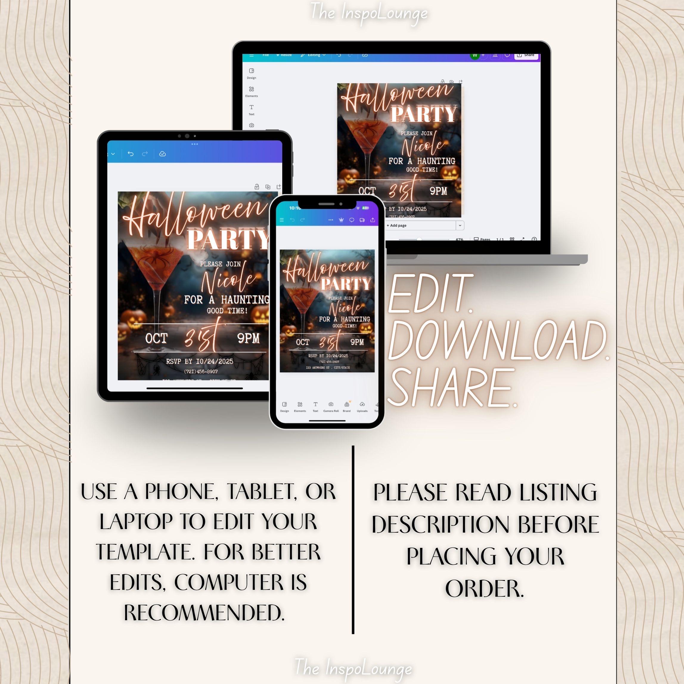 Editable Spooky Halloween Party Invitation Template, Digital Download ...