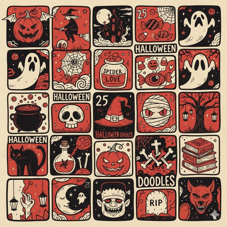 25 Halloween Doodle SVG Bundle, Retro Clipart PNG (digital Download) - Etsy
