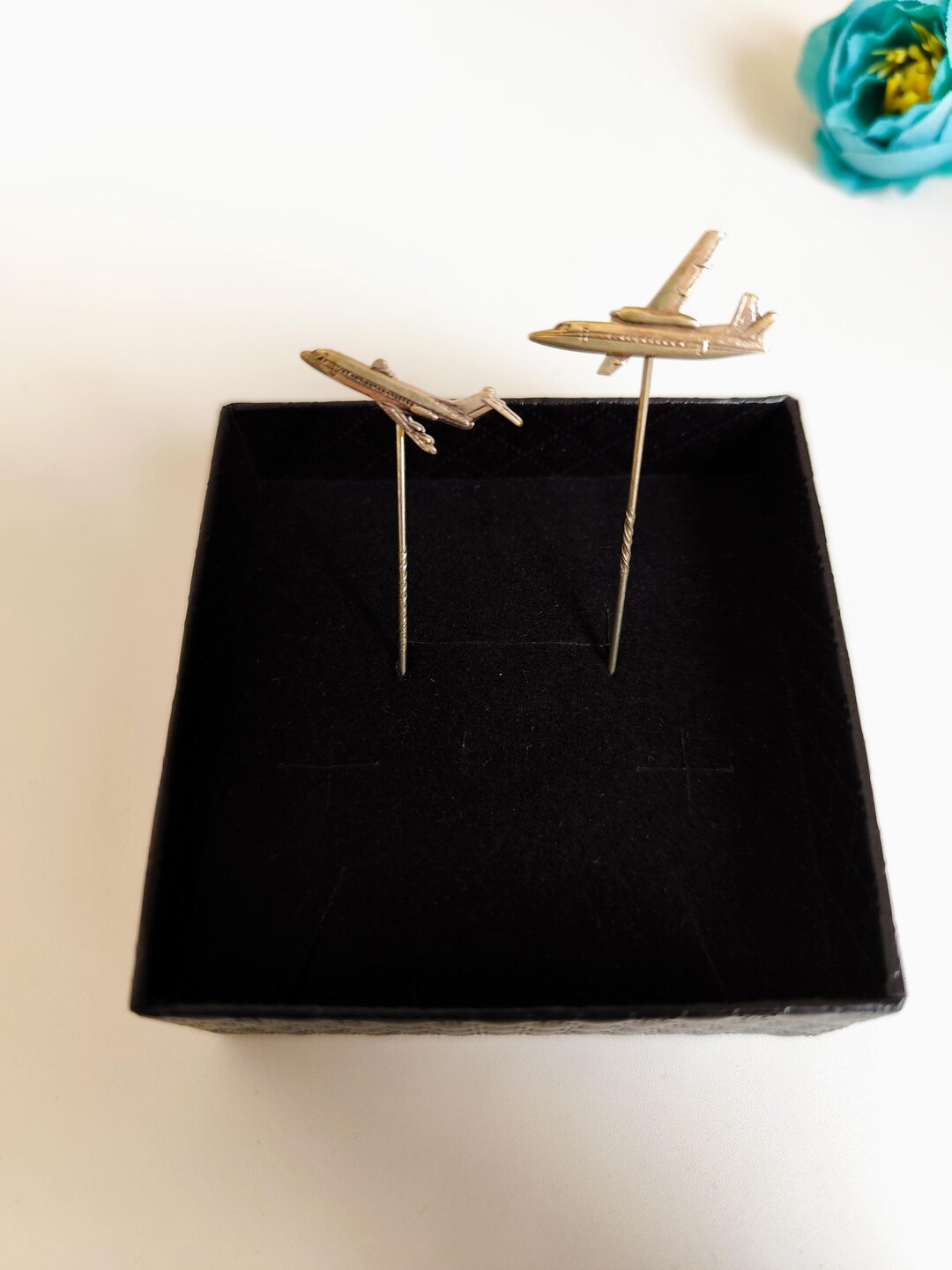 Vintage Airplane Tie Tack Stick Pins Set of 2 Sliver Tone Jet Aircraft ...
