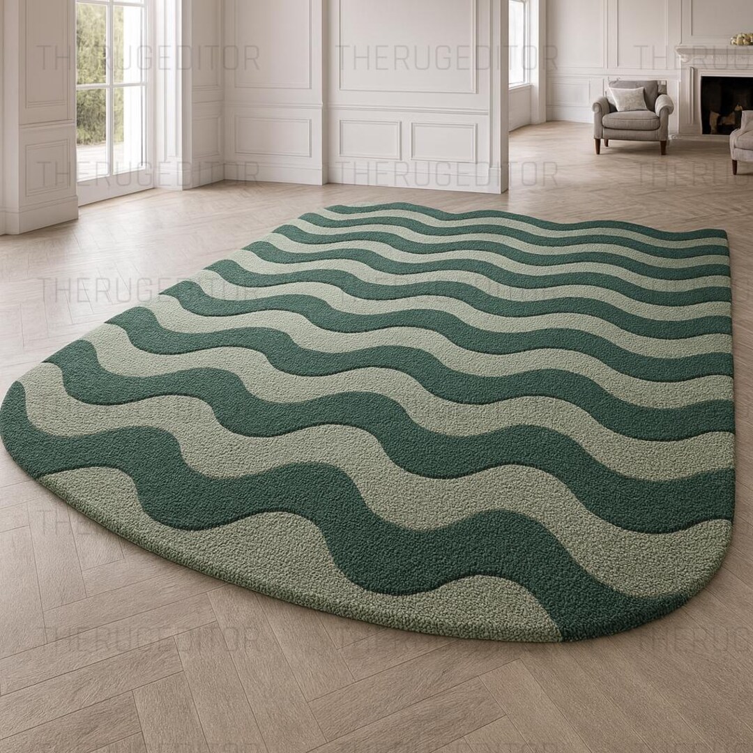 Green Wave Rug – Modern Abstract Wavy Area Carpet - Etsy
