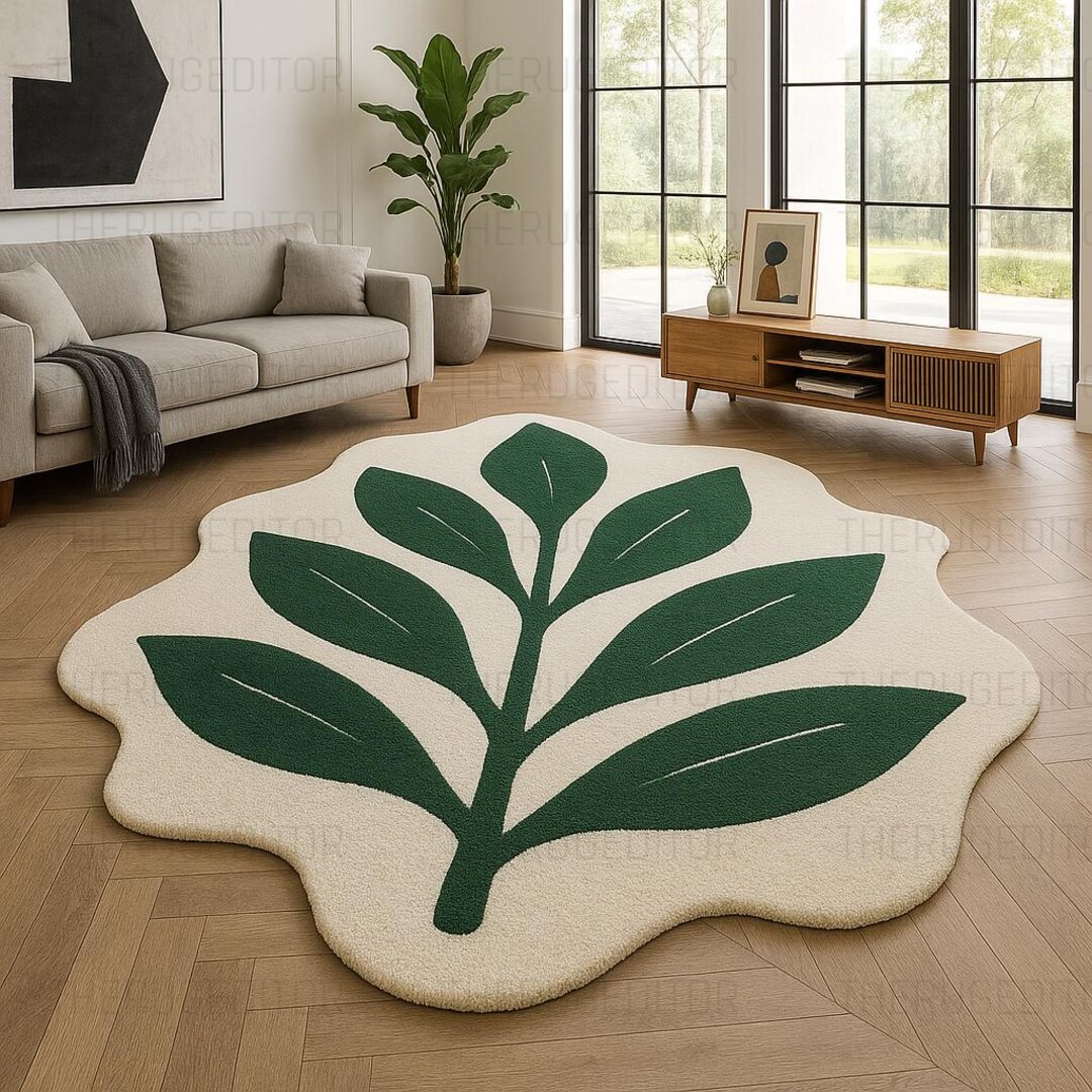 Leaf Shaped Area Rug – Green Plant Design, Boho Floor Decor - Etsy