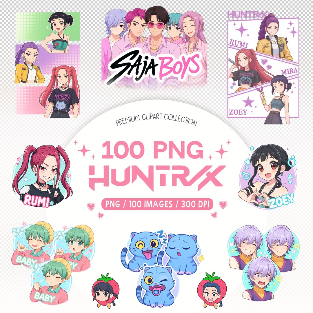 Kpop Demon Hunters Png, 100 Huntrix Pack, Saja Boys Band Png Bundle ...