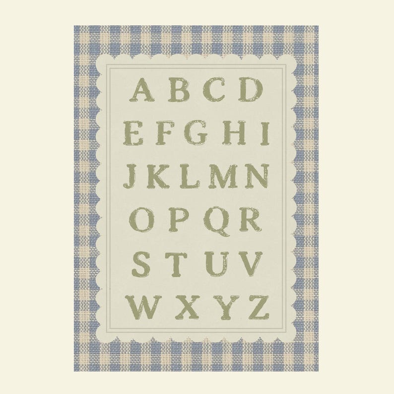 Blue Gingham Alphabet Art Print: Vintage Nursery Decor - Etsy
