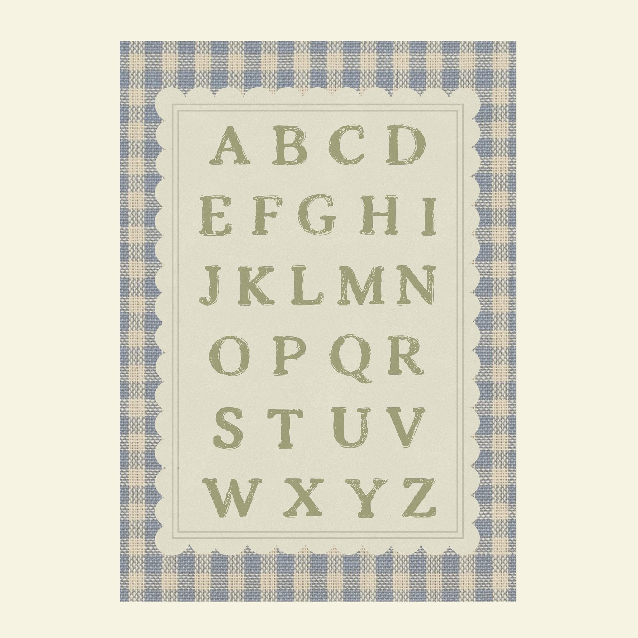 Blue Gingham Alphabet Art Print: Vintage Nursery Decor - Etsy