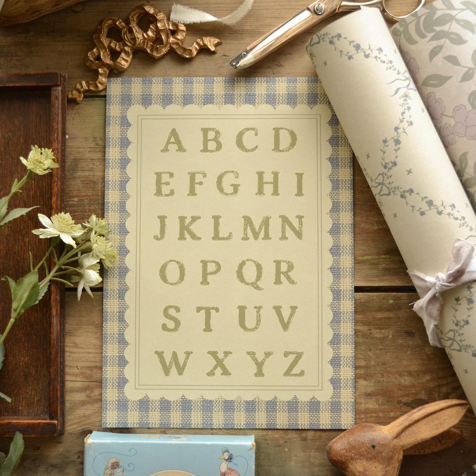Blue Gingham Alphabet Art Print: Vintage Nursery Decor - Etsy