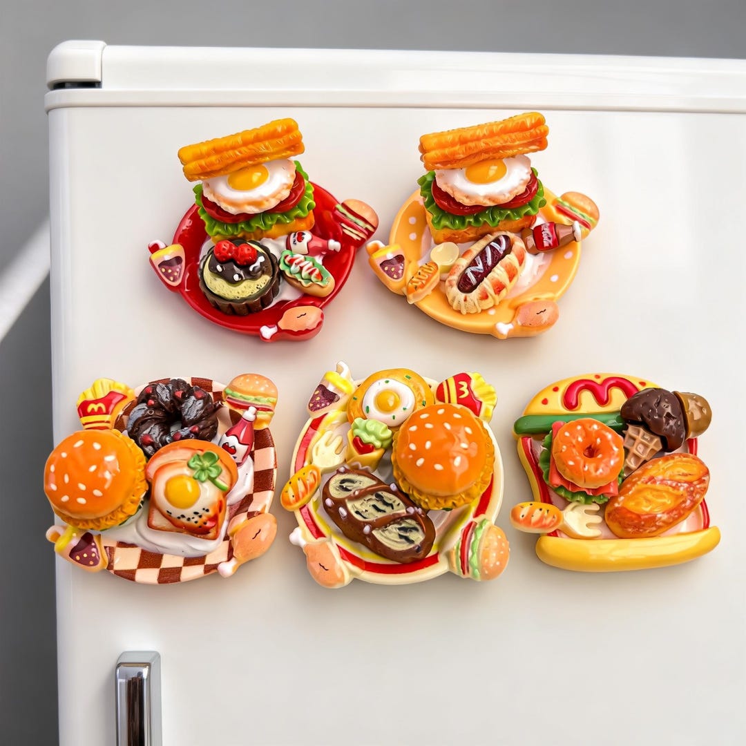 Miniature Food Magnets for Fridge, Resin Burger Sandwich Donut ...