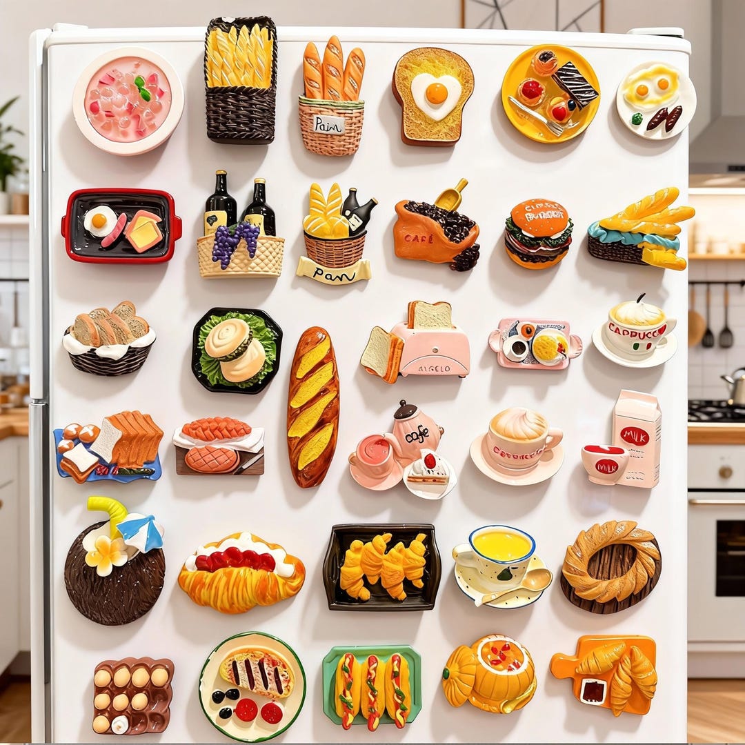 Realistic Bakery Fridge Magnet Set,3d Mini Toast Croissant Coffee Ice ...