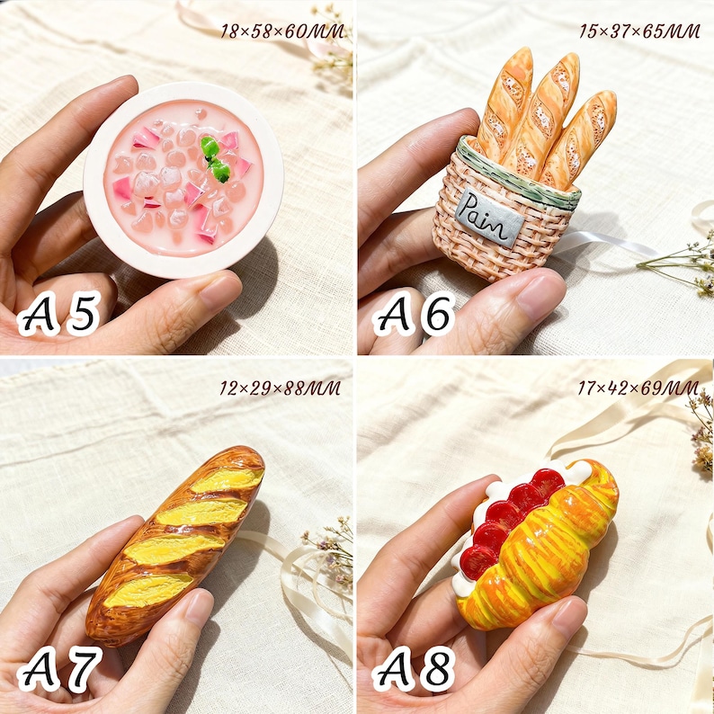 Realistic Bakery Fridge Magnet Set,3d Mini Toast Croissant Coffee Ice ...