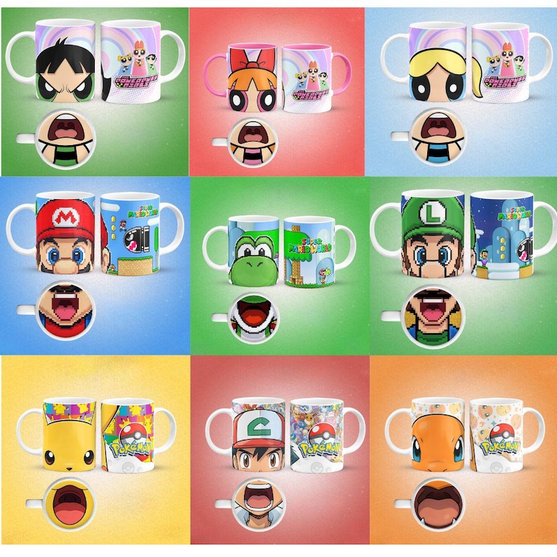 Cartoon Mug Designs With Big Mouth, Sublimation Mugs, Character Pack ...