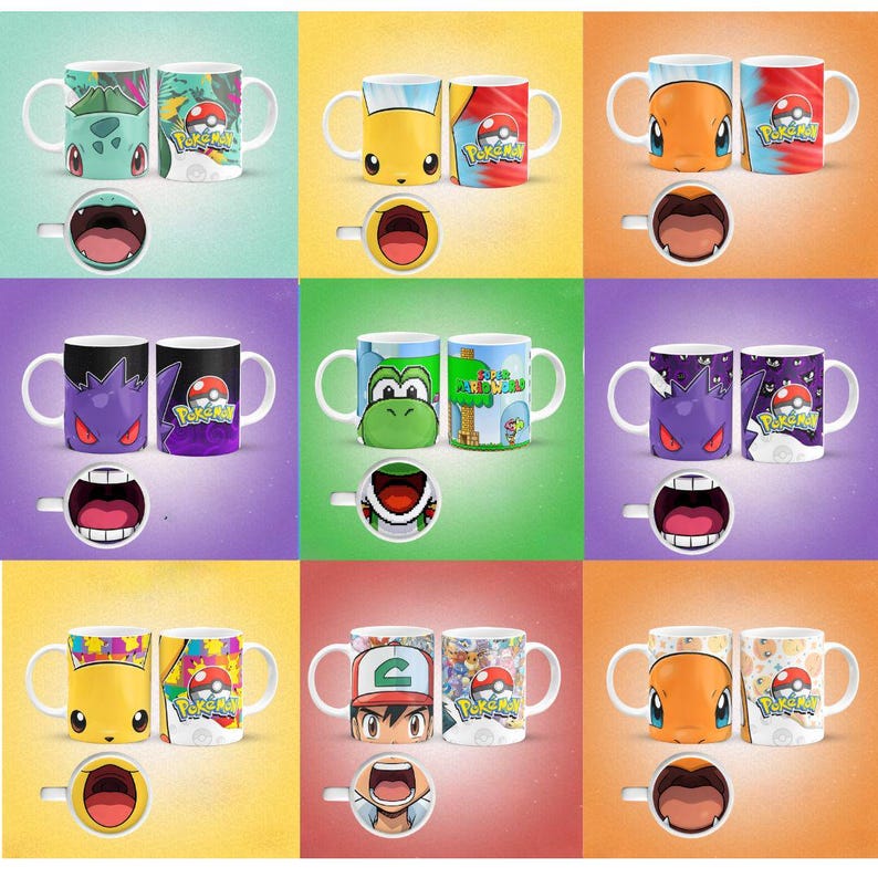 Cartoon Mug Designs With Big Mouth, Sublimation Mugs, Character Pack ...