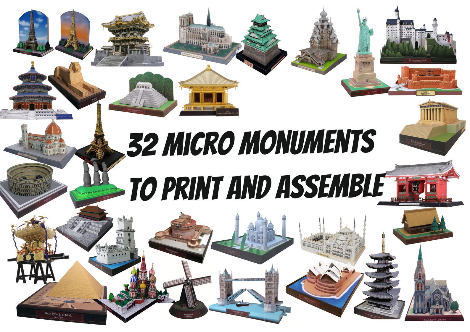 32 Monuments to Print and Assemble-diy Paper Model Sculpture, Paper ...