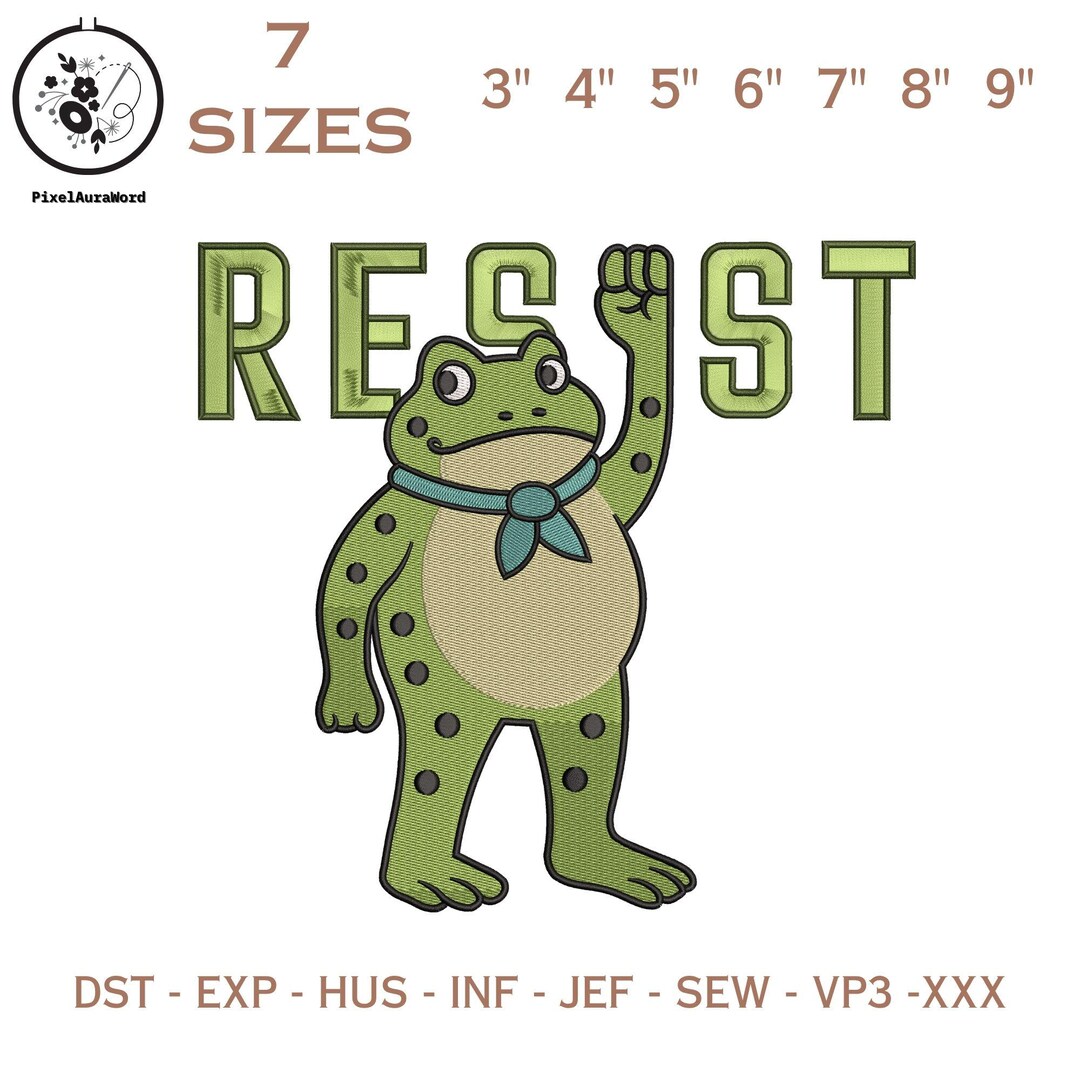 Resist Frog Embroidery File, Protest Frog Embroidery Design,retro ...