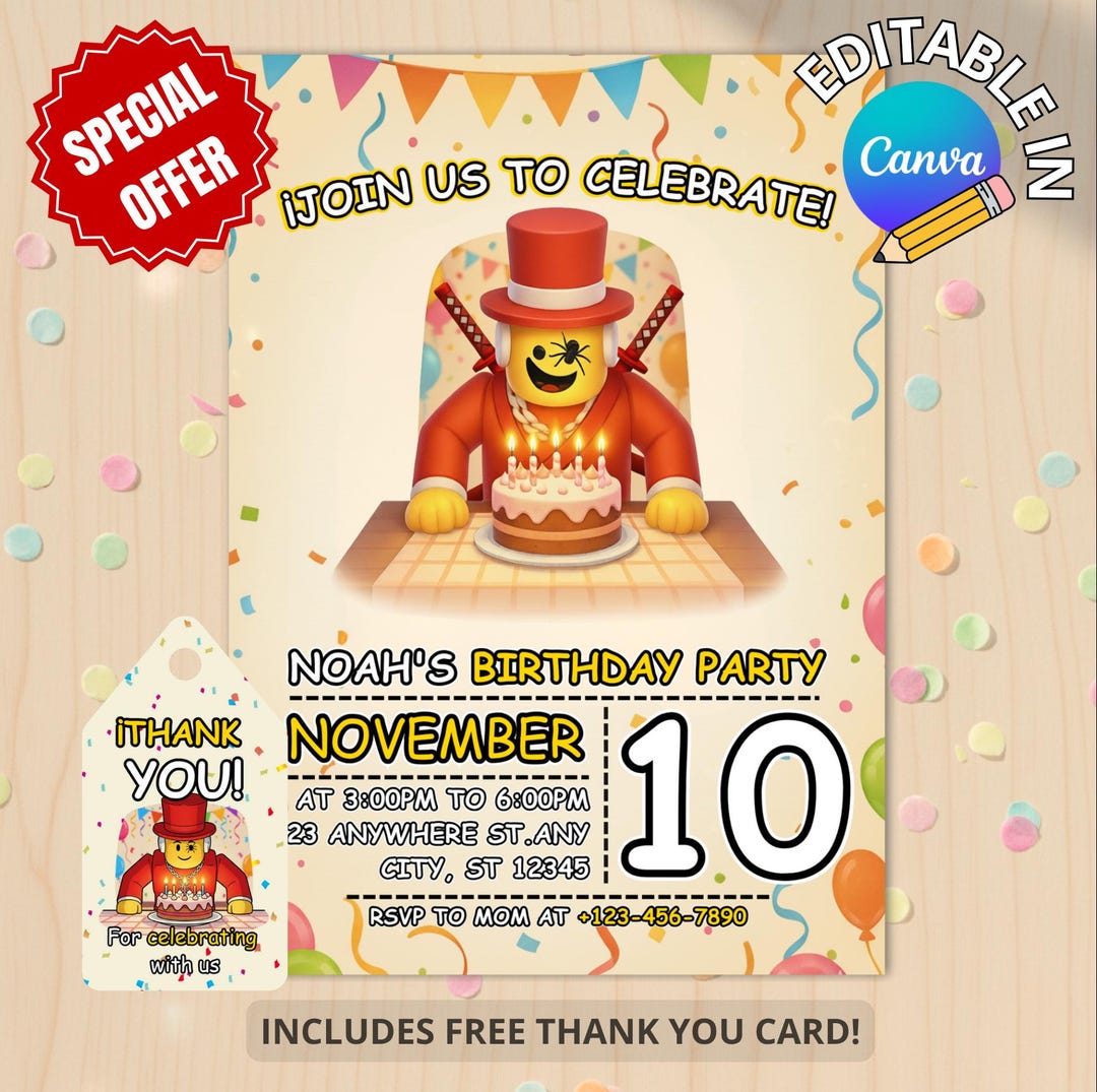 Sammy Steal A Brainrot Birthday Invitation: Roblox Gamer Theme - 3D ...
