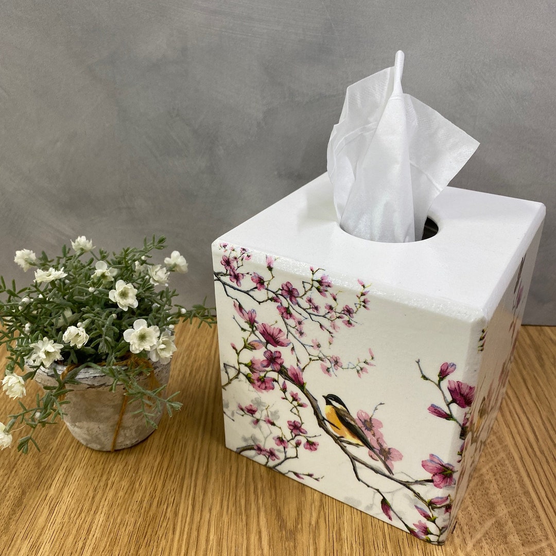 Tissue Box Cover Pink Blossom Wooden Square Gift for Mothers Day - Etsy