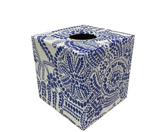Blue Tissue Box Cover, Floral Printed Tissue Box Cover, Spring Decor ...