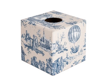 Aqua French Toile Tissue Box Cover - Etsy
