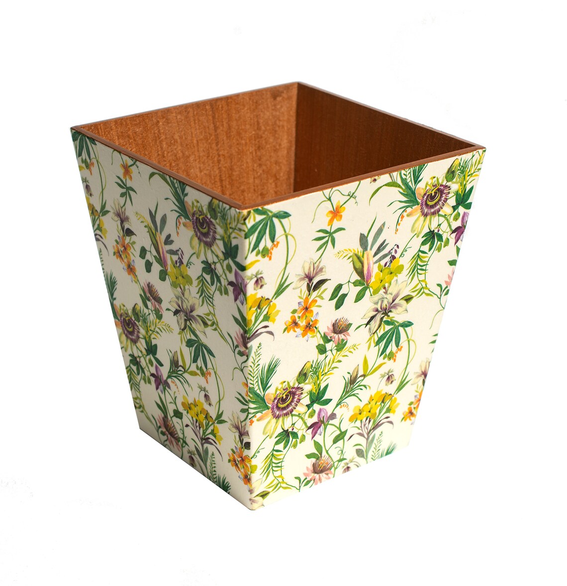 Waste Paper Bin Wooden Passion Flower Handmade UK Decoupaged - Etsy