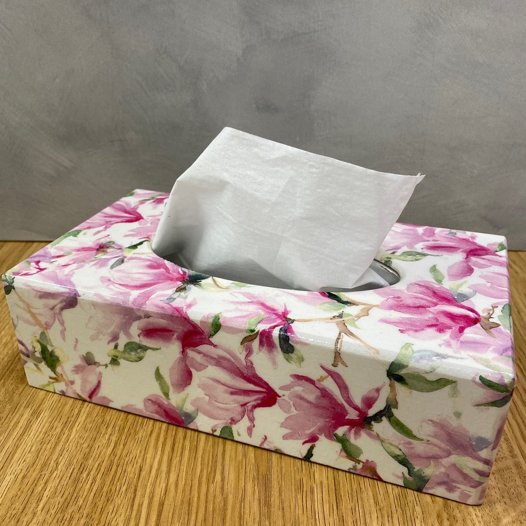 Tissue Box Cover Wooden Pink Magnolia Rectangular - Etsy