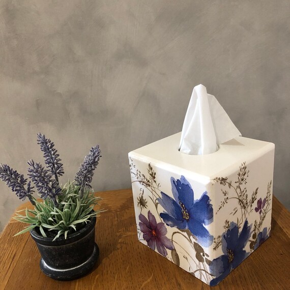 Purple Petals Design Tissue Box Cover Wooden Handmade Perfect - Etsy