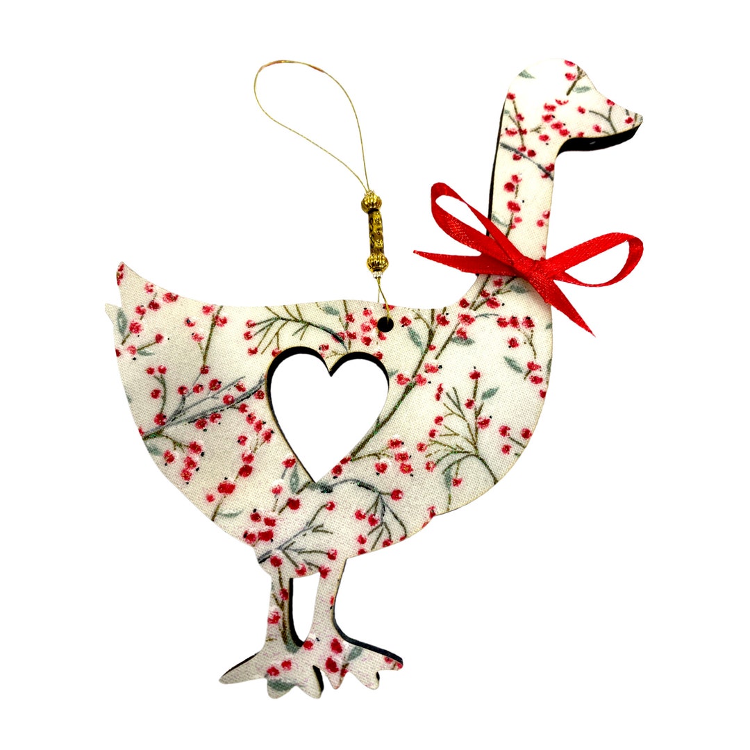 Christmas Tree Decoration Wooden Goose Red - Etsy