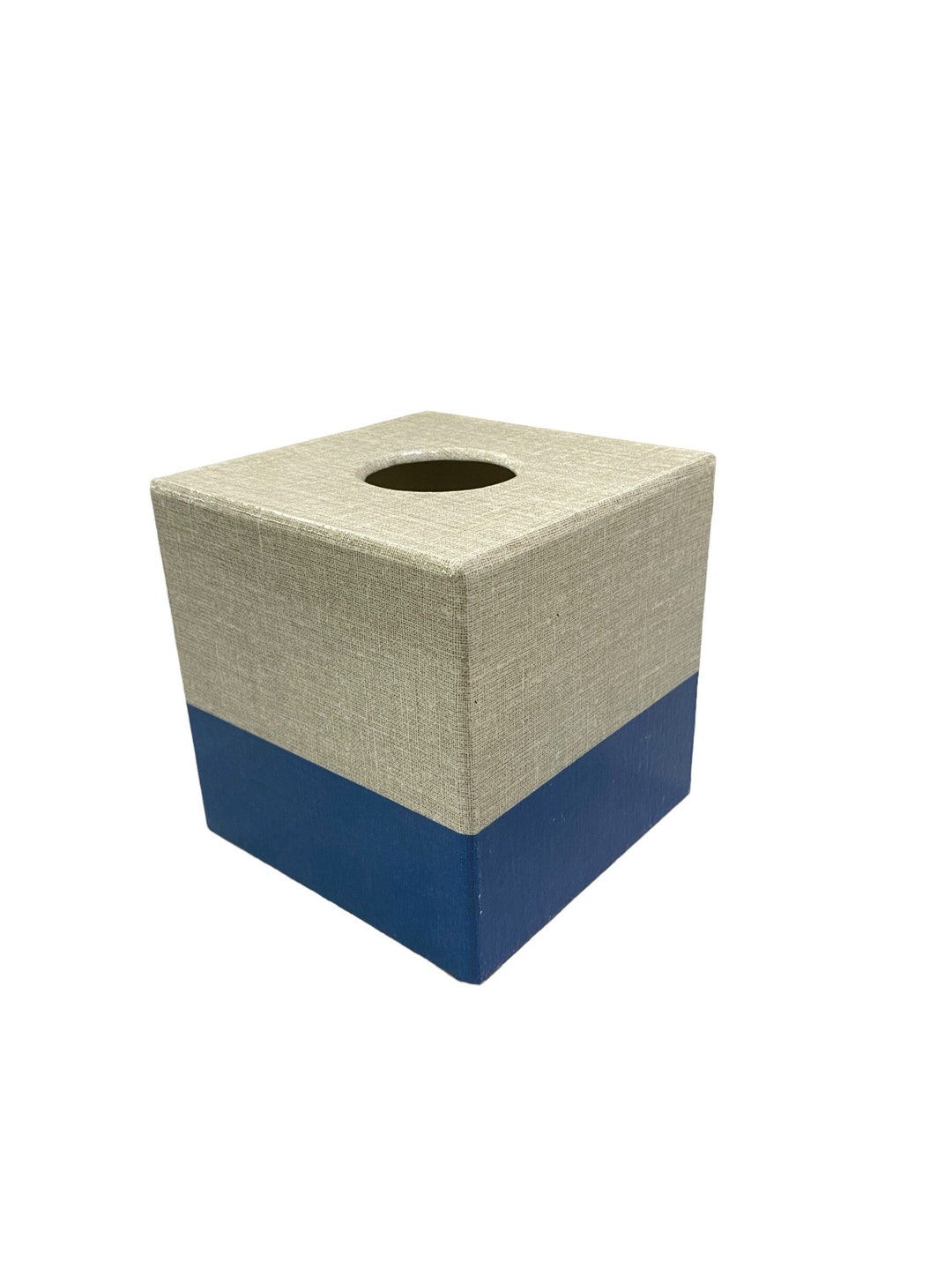 Tissue Box Cover Wooden Blue Hessian - Etsy