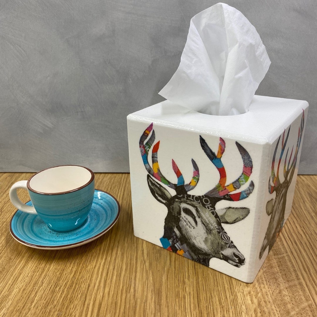 Stag Rainbow Tissue Box Cover Wooden Handmade Square Tissue Box Holder ...