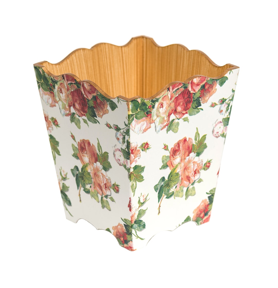 Mavis Rose Waste Paper Bin Trash Can Handmade Wooden Decoupaged - Etsy