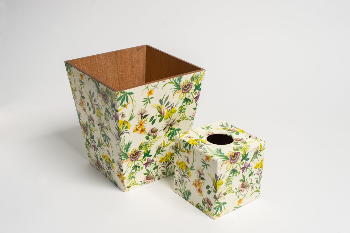 Waste Paper Bin Wooden Passion Flower Handmade UK Decoupaged - Etsy