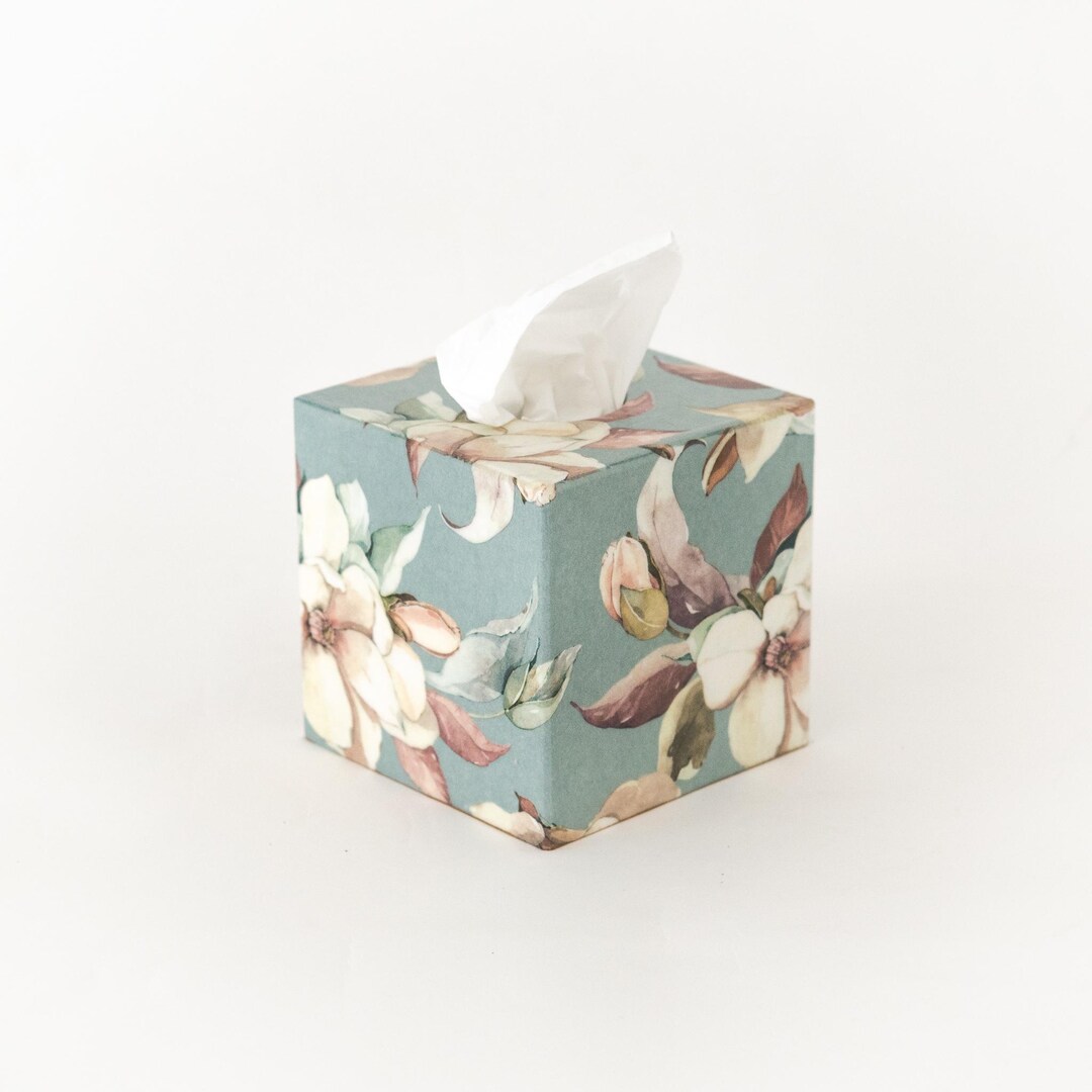Tissue Box Cover Wooden Handmade Blue Magnolia - Etsy