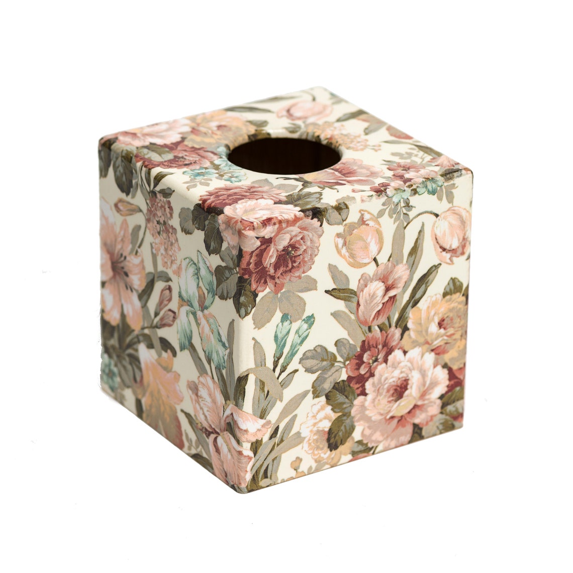 Vintage Floral Waste Paper Bin Trash Can Handmade Wooden Handmade in UK ...