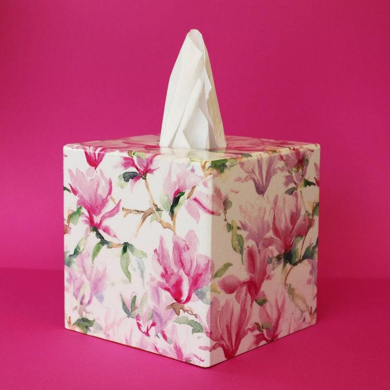 Pink Magnolia Wooden Tissue Box Cover Cube Gift for Mum - Etsy
