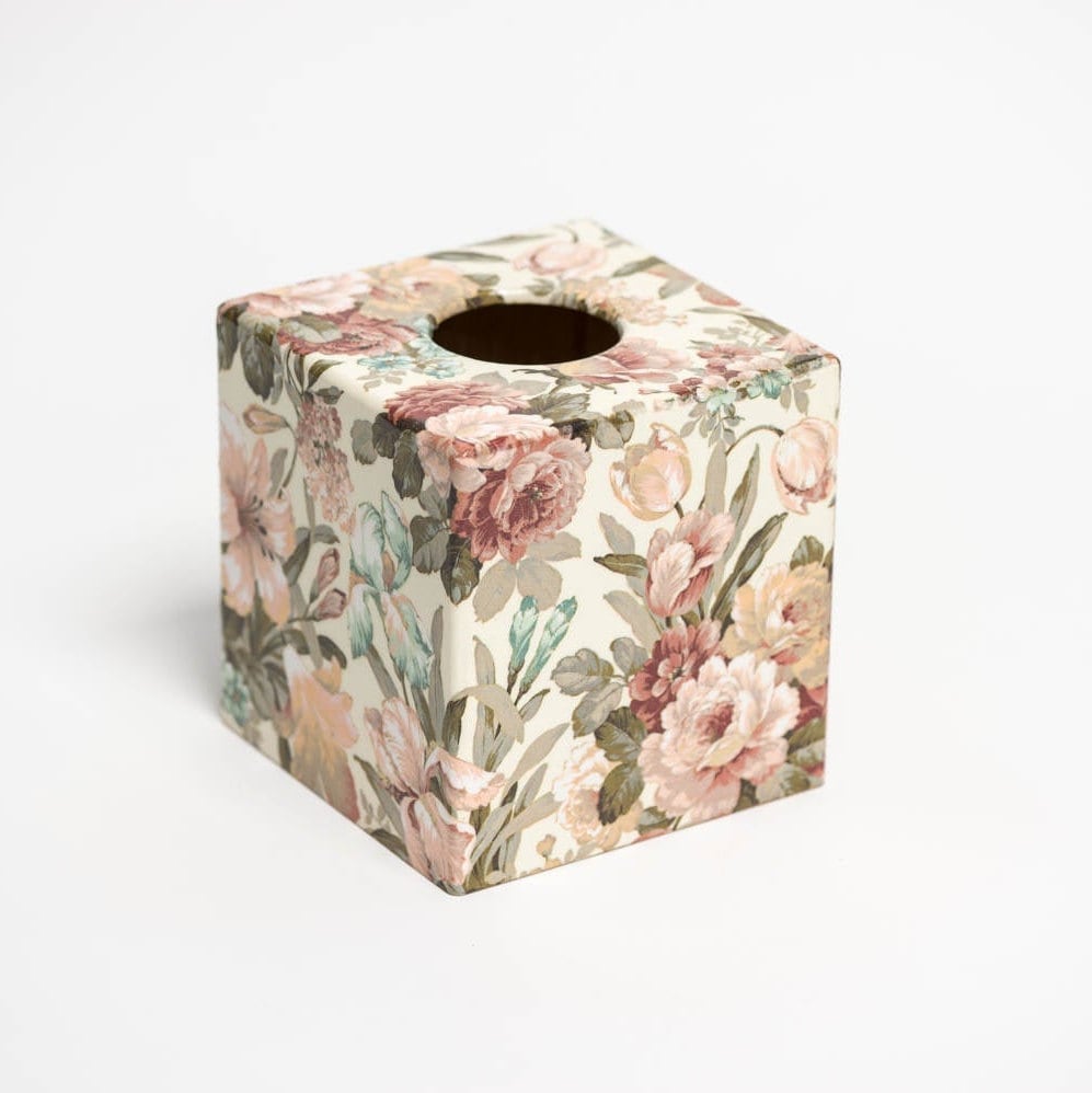 Vintage Floral Tissue Box Cover square wooden handmade in UK | Etsy