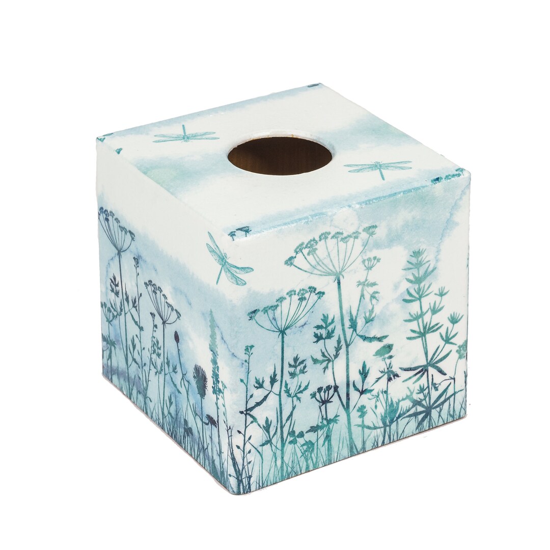 Tissue Box Cover/ Holder Wooden Cube Aqua Fields - Etsy