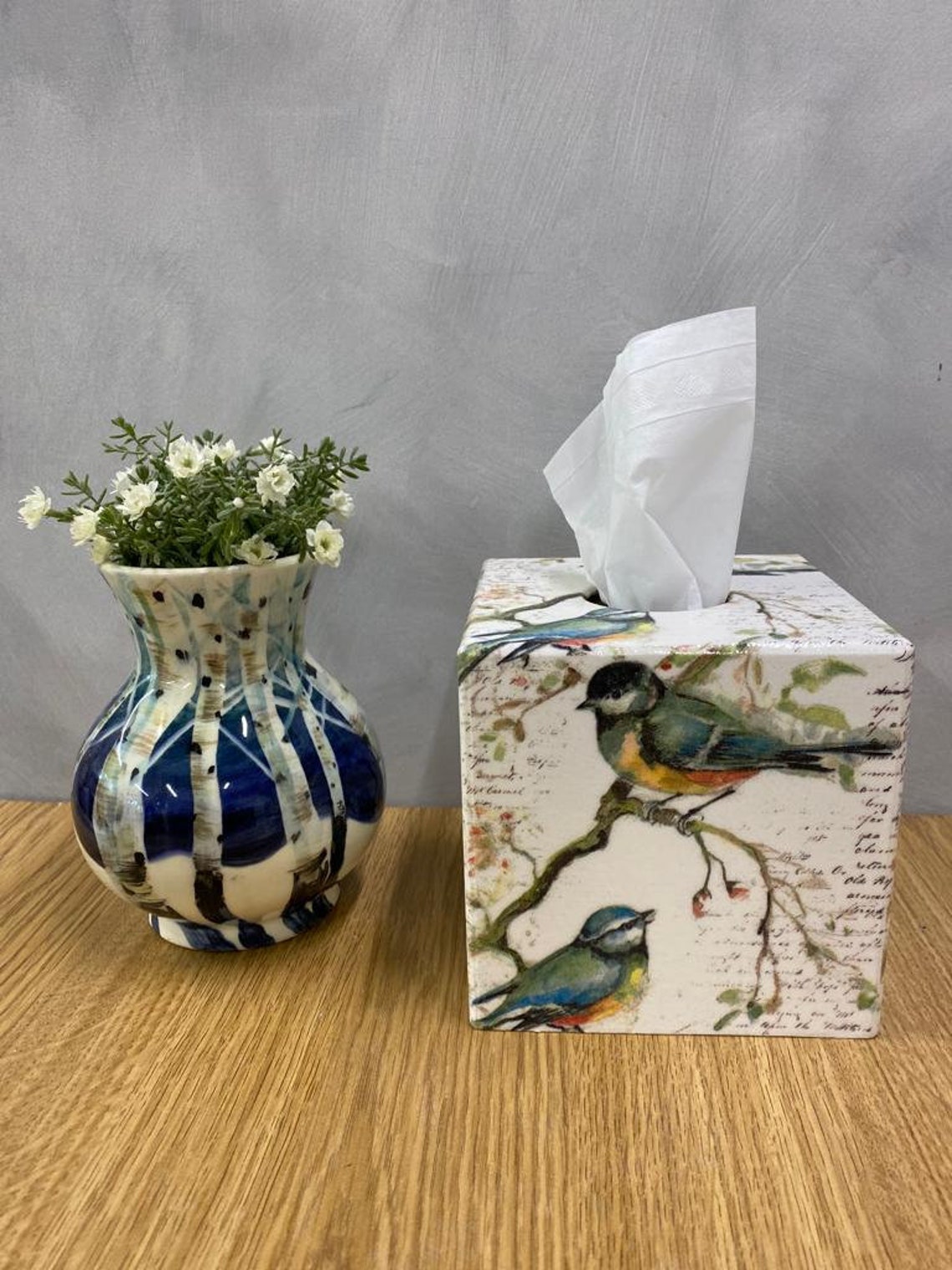Titmouse Bird Tissue Box Cover / Holder Cube Wooden Gift for | Etsy