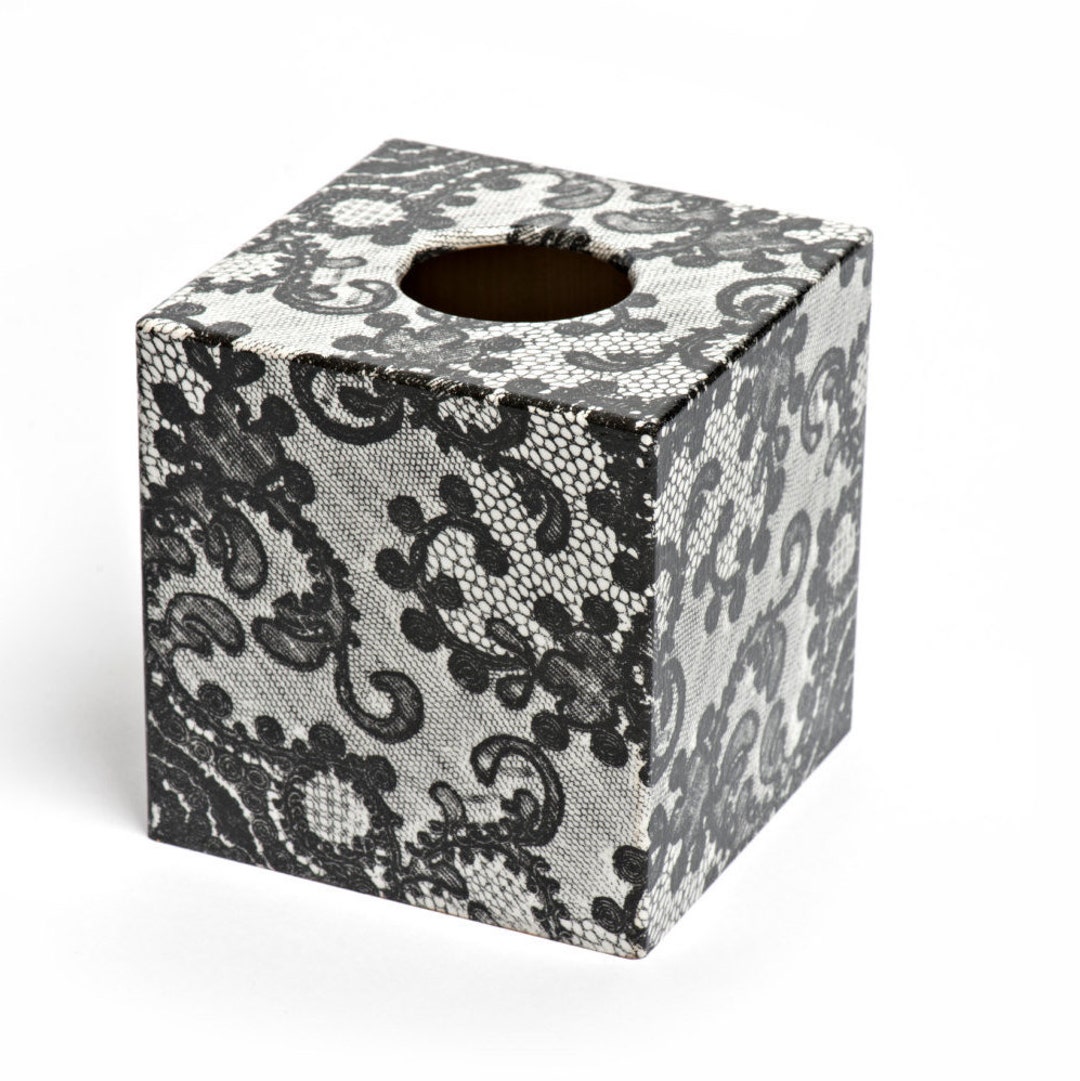 Black Lace Tissue Box Cover Wooden - Etsy