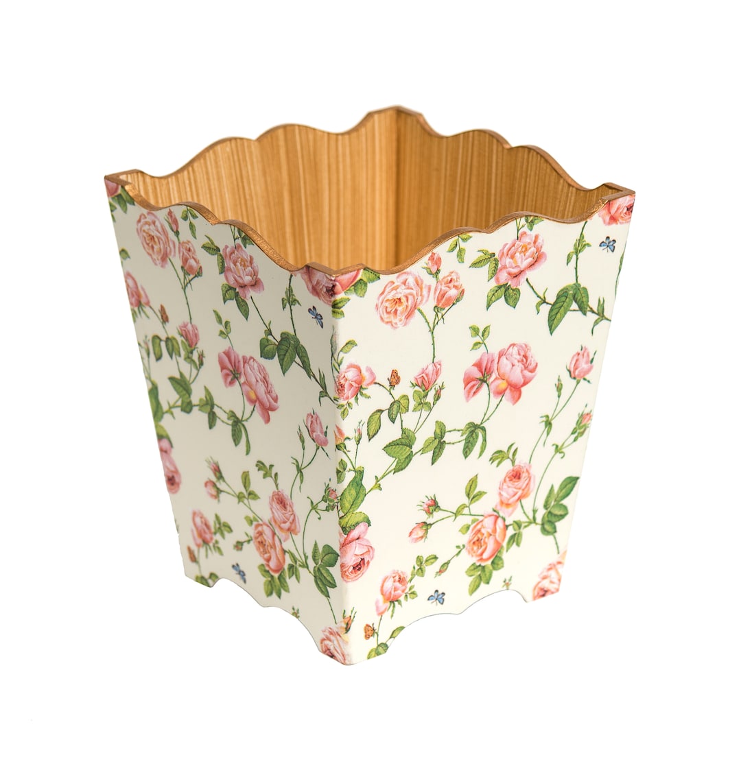 Pink Flower Waste Paper Bin Trash Can Handmade Wooden - Etsy