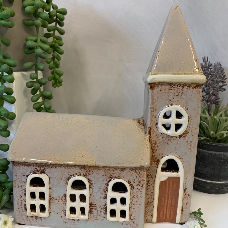 Lighted Ceramic Church - Etsy