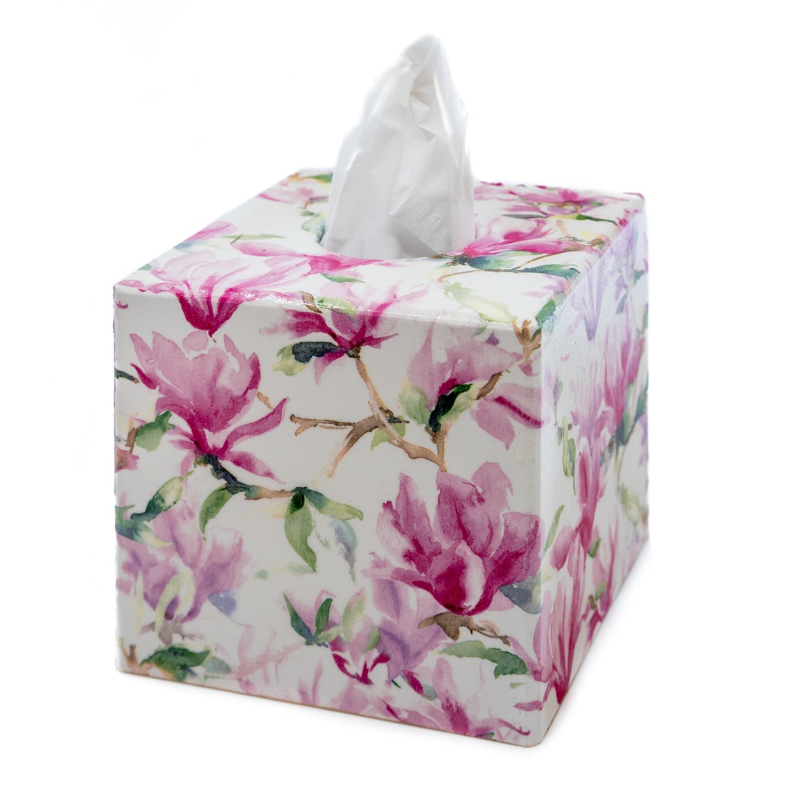 Pink Magnolia Wooden Tissue Box Cover Cube Gift for Mum - Etsy