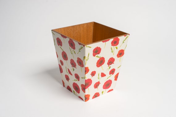 Red Poppy Waste paper bin wooden decoupaged handmade | Etsy