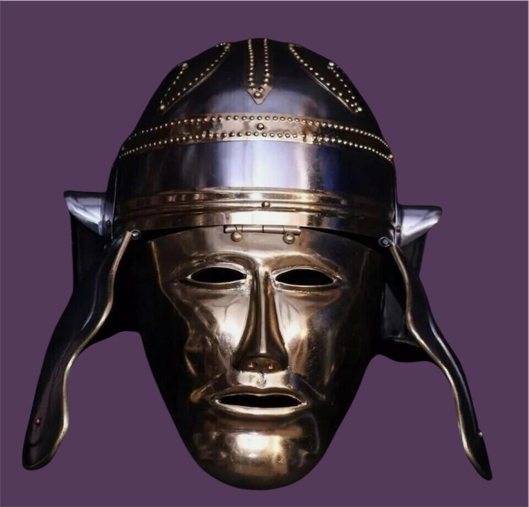Steel Medieval Knight Larp Warrior Roman Brass Face Plate Helmet. - Etsy
