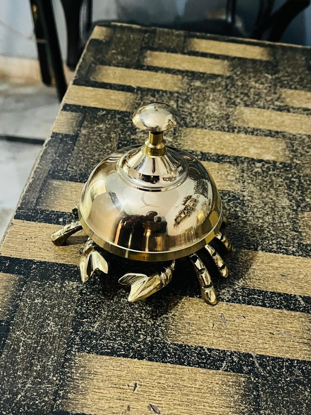 Table Desk Bell Antique Crab Vintage Brass Hotel Service Crab Reception ...