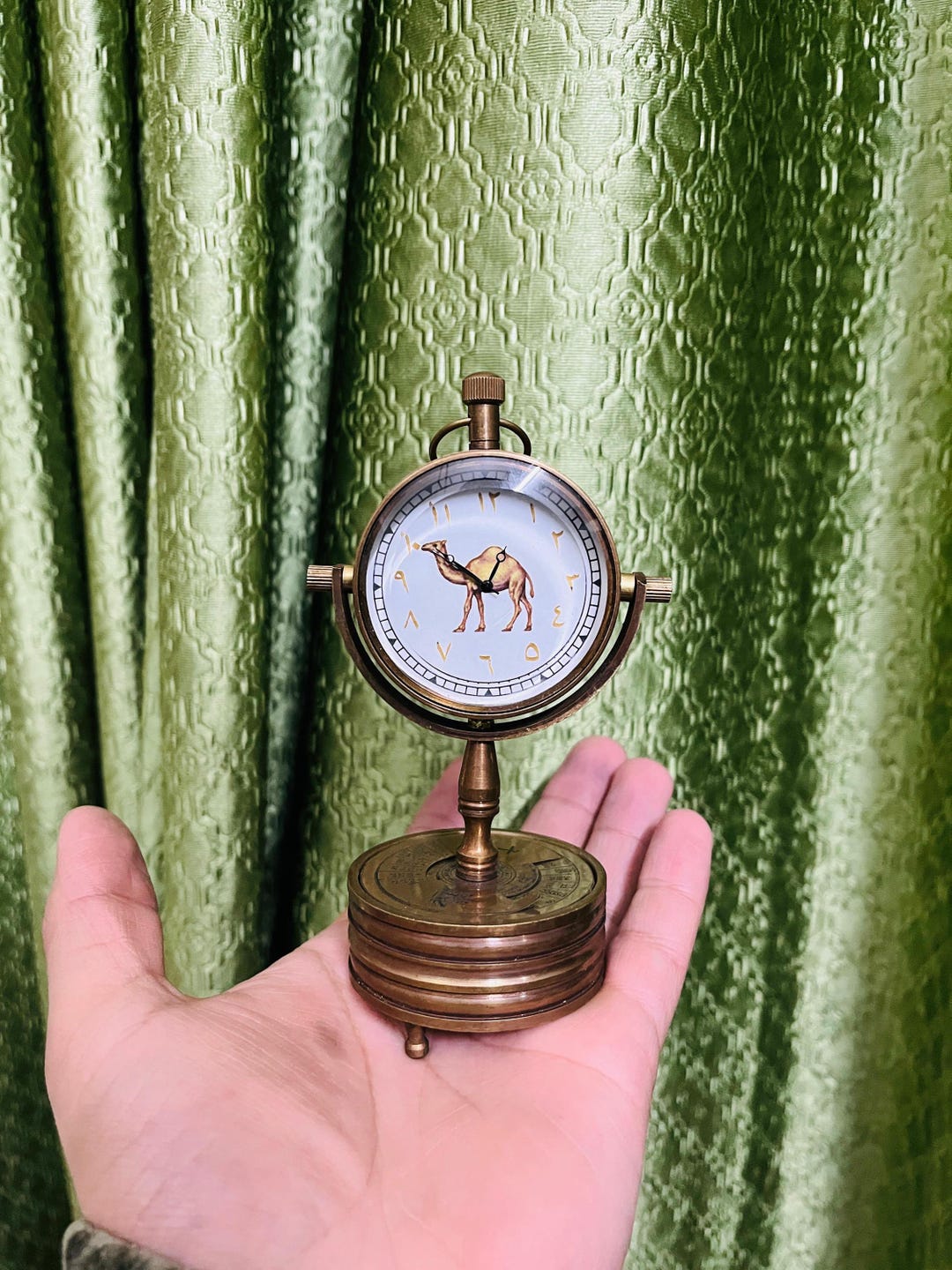 Vintage Brass Camel-themed Table Clock With Calendar – Antique ...